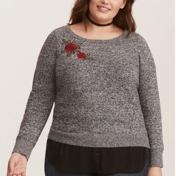 torrid | Tops | Torrid Black And White Marled Embroidered Chiffon ...
